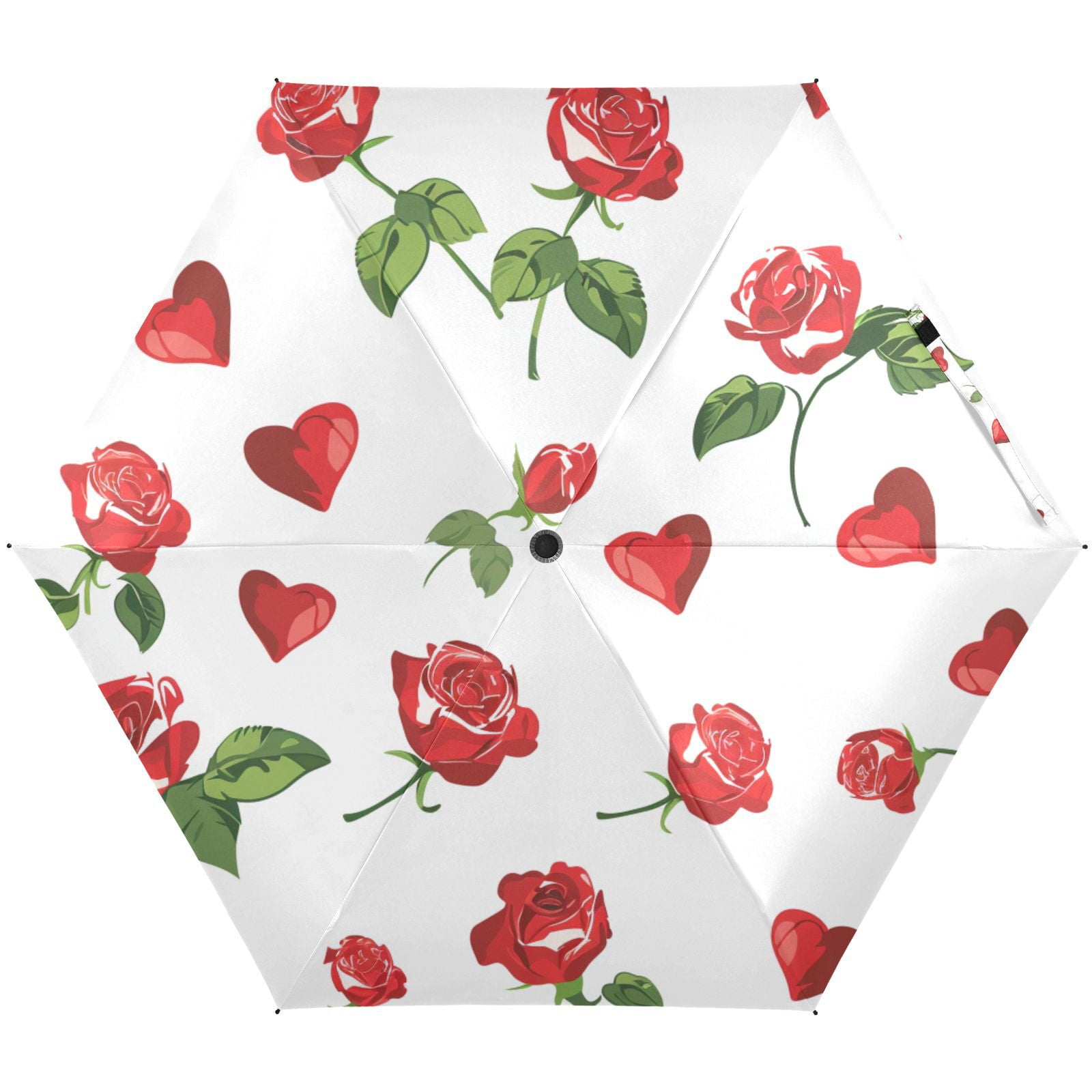 JSTEL Heart Red Rose Flower Floral Folding Umbrella for Rain Sun Travel ...
