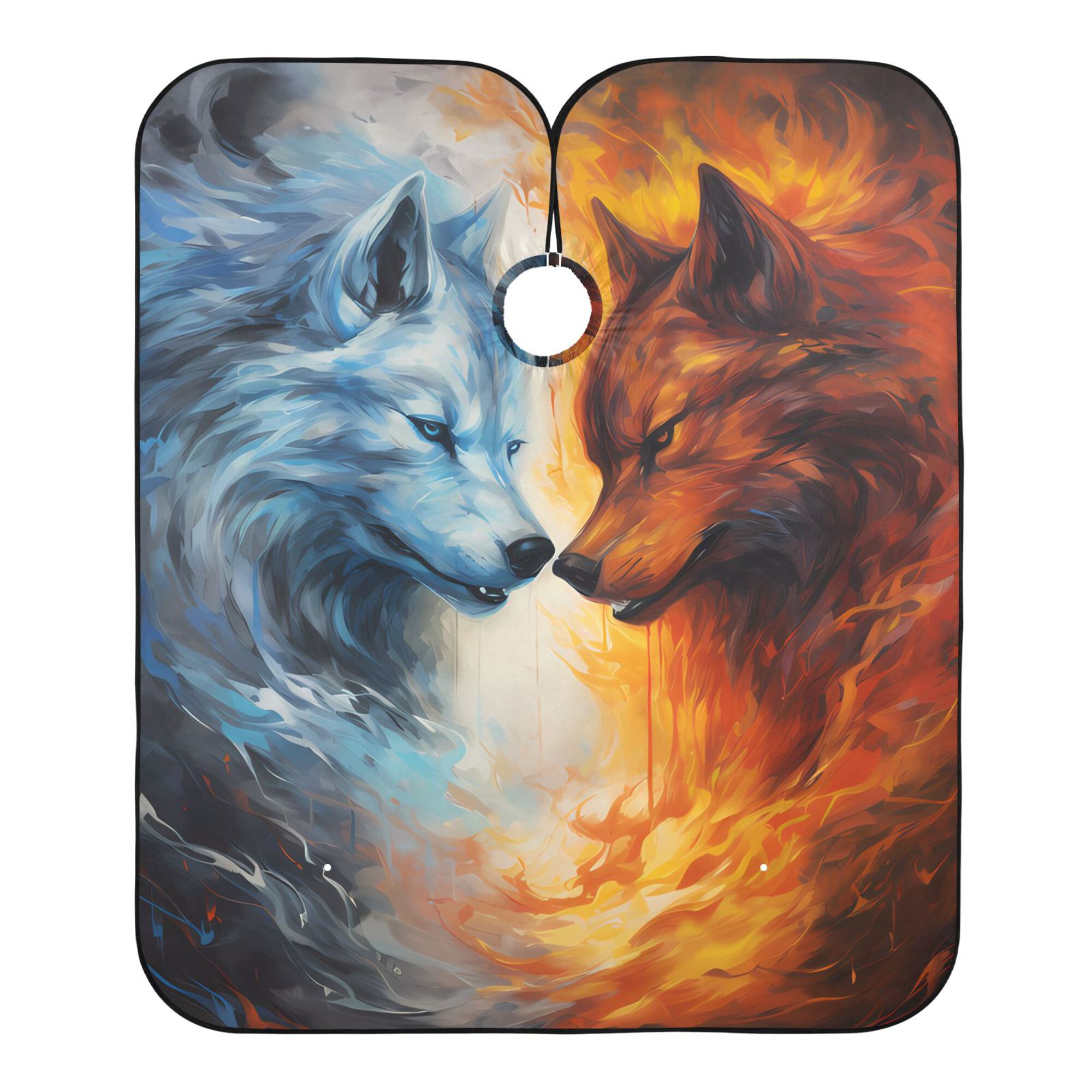 JSTEL Ice Wolf & Fire Wolf Waterproof Barber Cape for Men Women Beard ...
