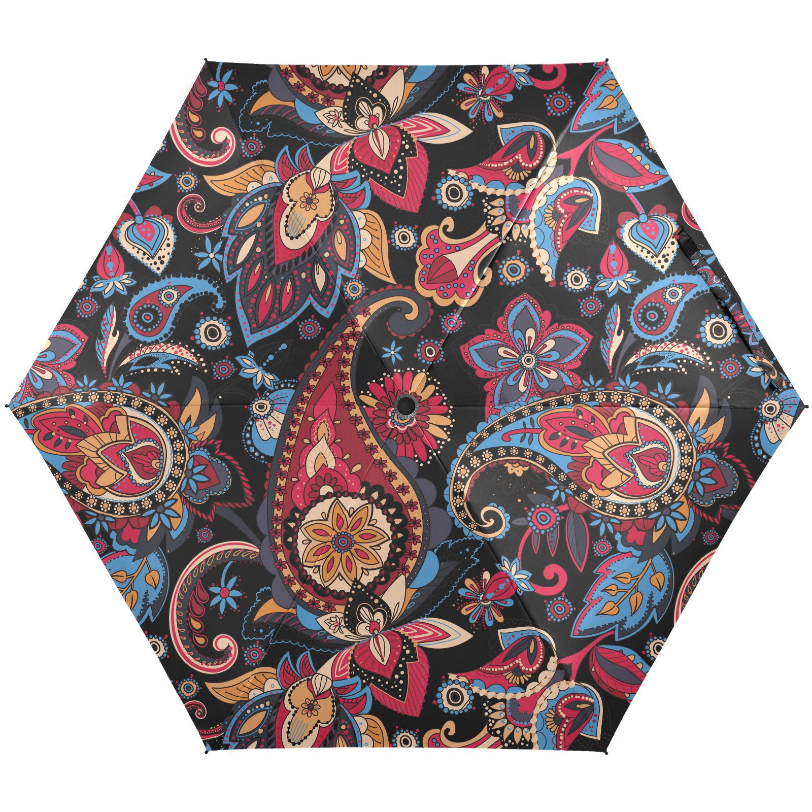 JSTEL Indian Paisley Flower Ethnic Floral Folding Umbrella for Rain Sun ...