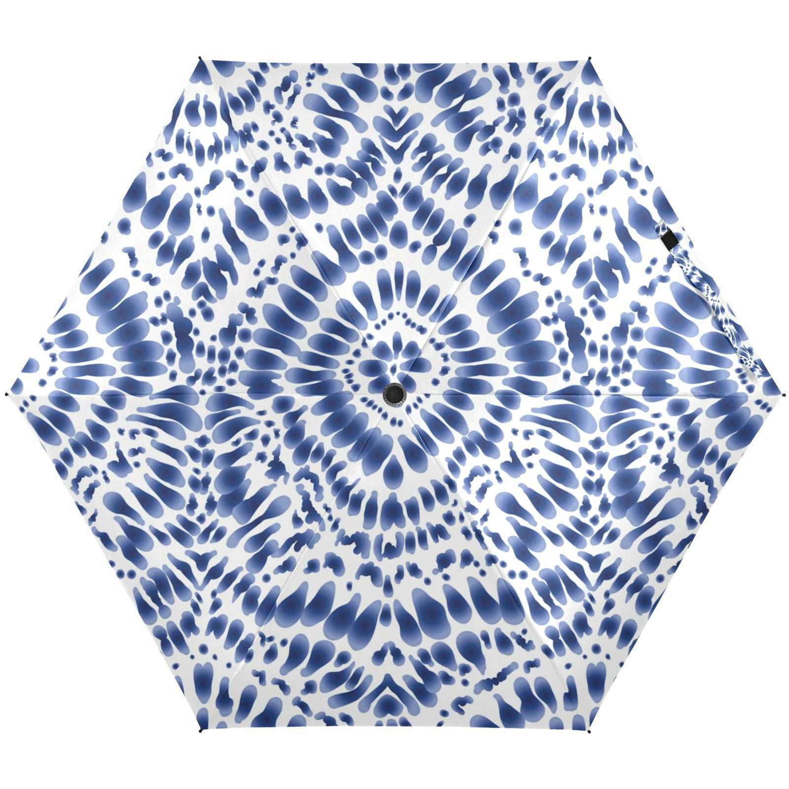 JSTEL Indigo Blue Tie Dye Folding Umbrella for Rain Sun Travel Mini ...