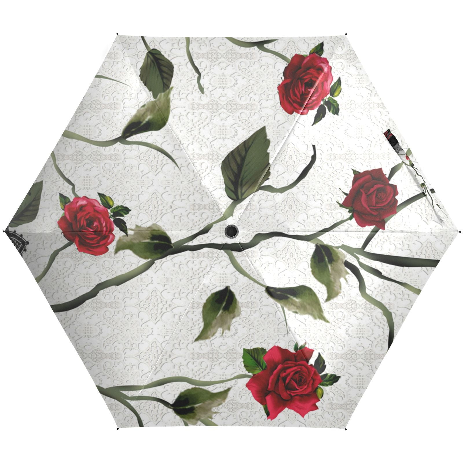 JSTEL Ivy Rose Flower Floral Folding Umbrella for Rain Sun Travel Mini ...