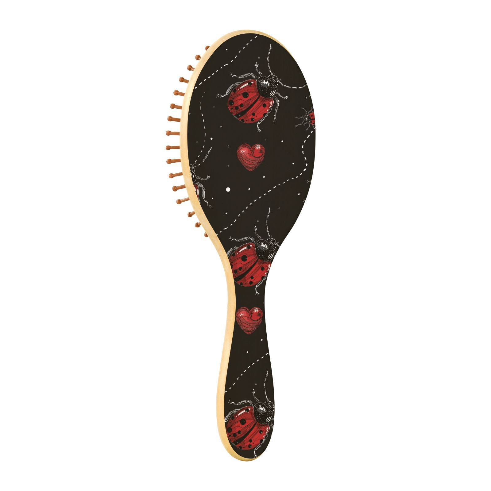 JSTEL Lady Bug Heart Hair Brush for Women Men Natural Wood Detangler ...