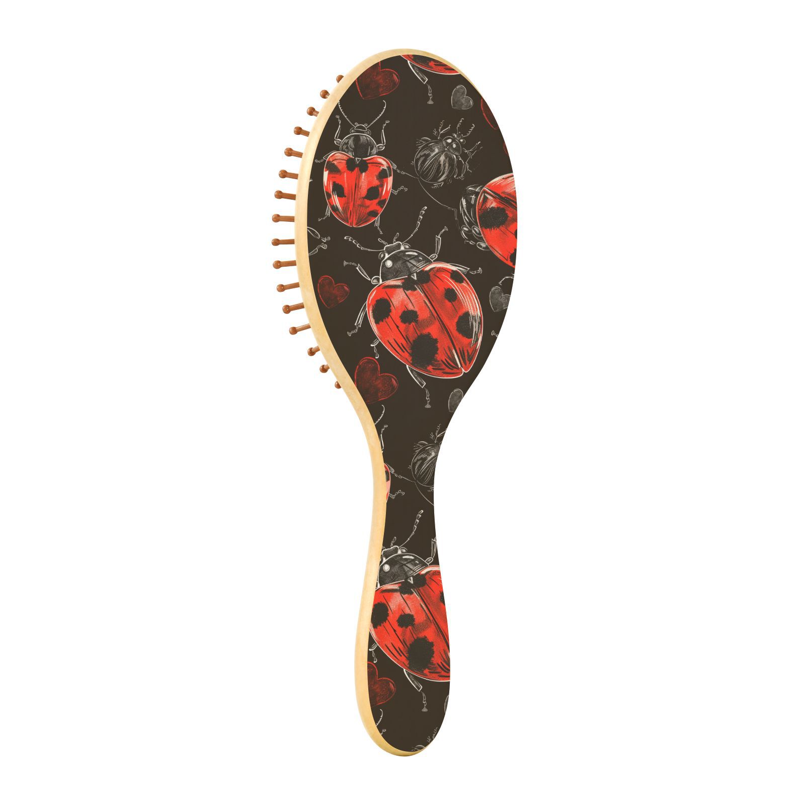 JSTEL Lady Bug Hearts Hair Brush for Women Men Natural Wood Detangler ...