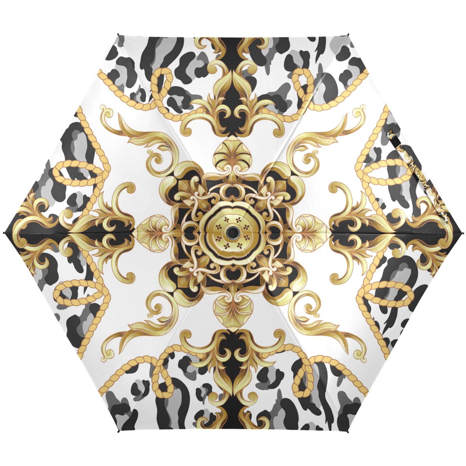 JSTEL Leopard Print and Golden Baroque Modern Folding Umbrella for Rain ...