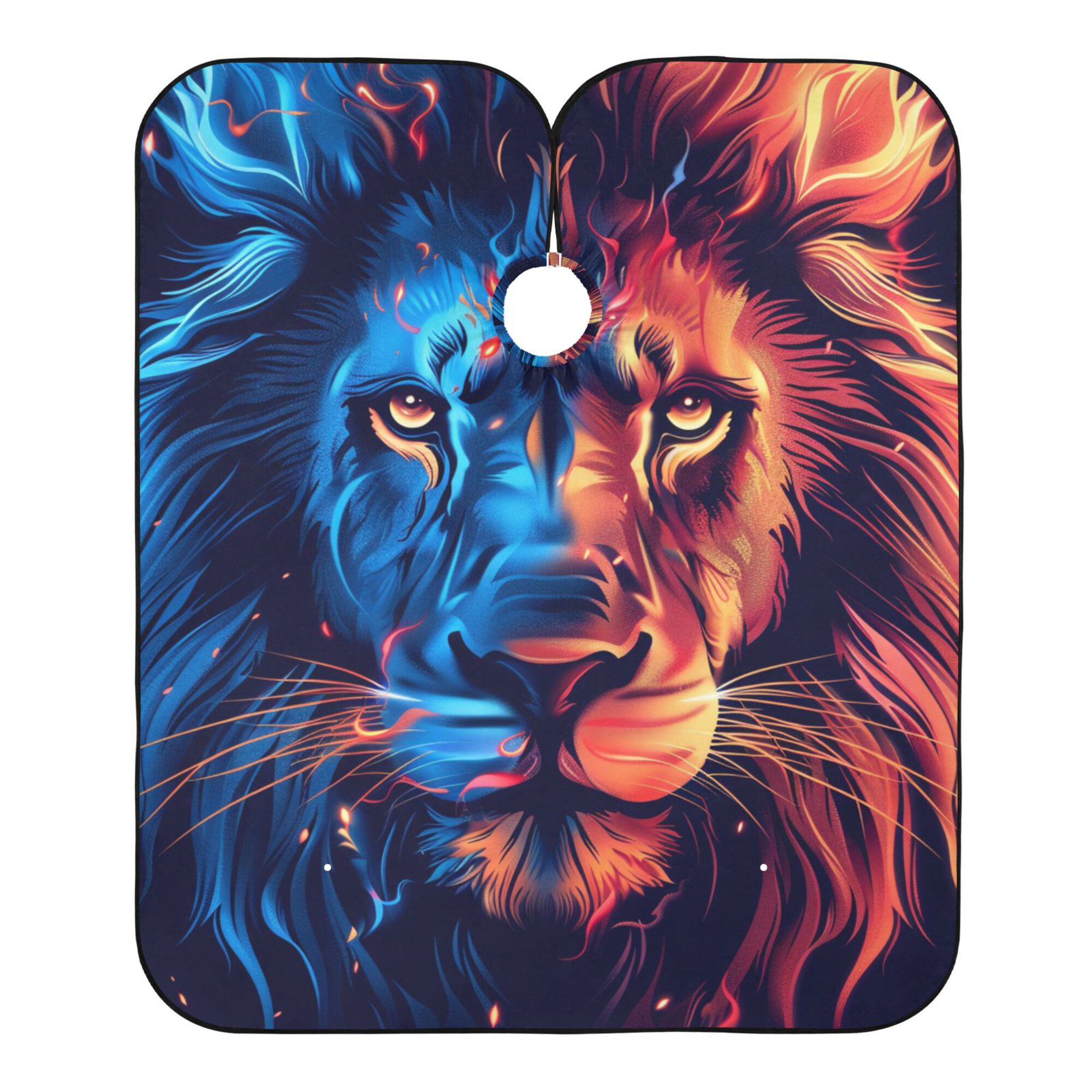JSTEL Lion Portrait Flame & Ice Waterproof Barber Cape for Men Women ...