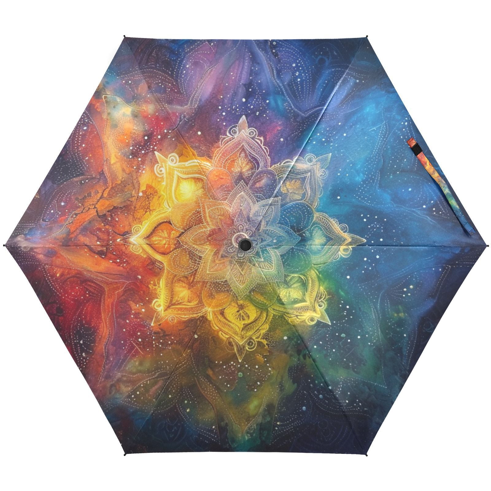 JSTEL Mandala Rainbow Color Nebula Folding Umbrella for Rain Sun Travel ...