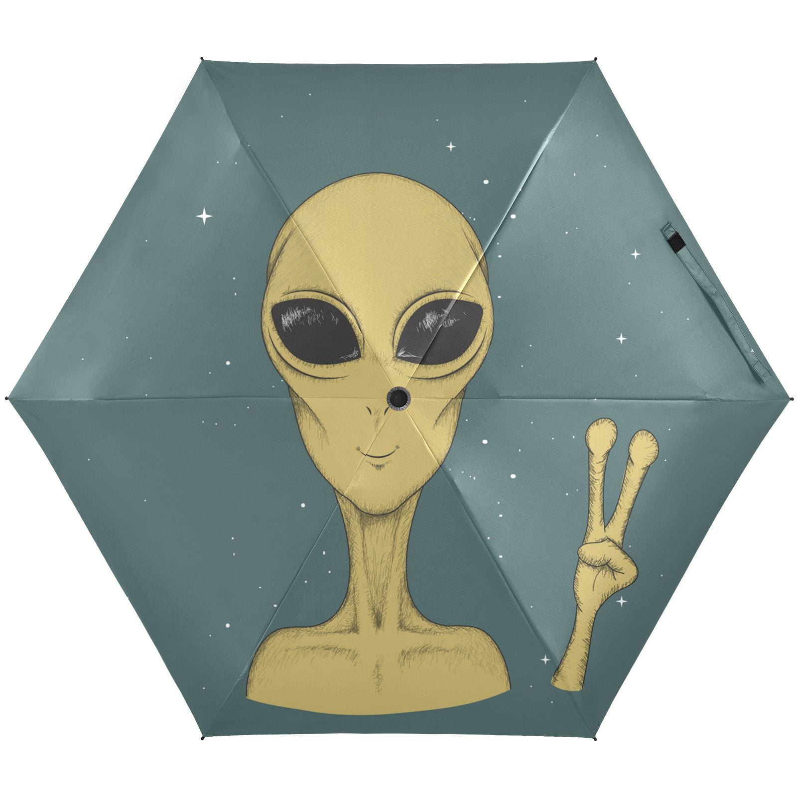 JSTEL Martian Alien Peace Sign Retro Folding Umbrella for Rain Sun ...