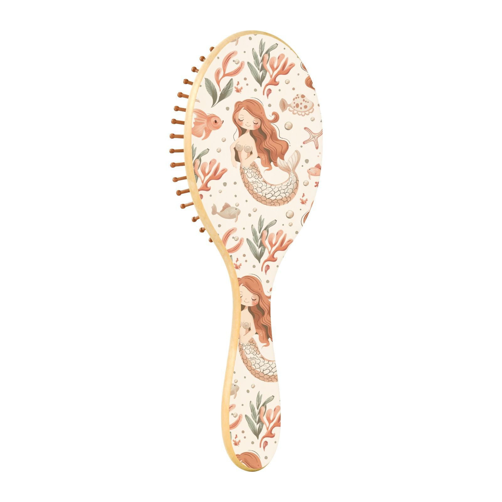 JSTEL Mermaid Pearl Fish Hair Brush for Women Men Natural Wood ...