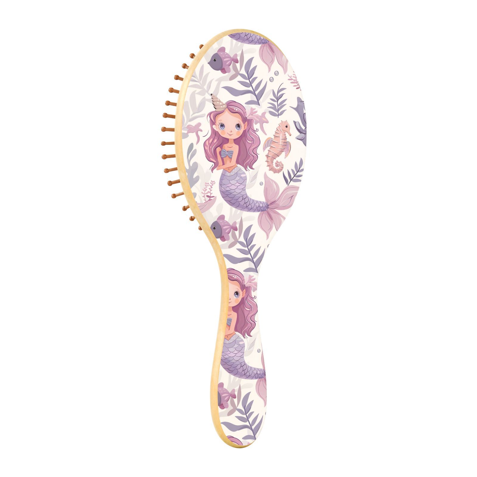 JSTEL Mermaid Seahorse Hair Brush for Women Men Natural Wood Detangler ...