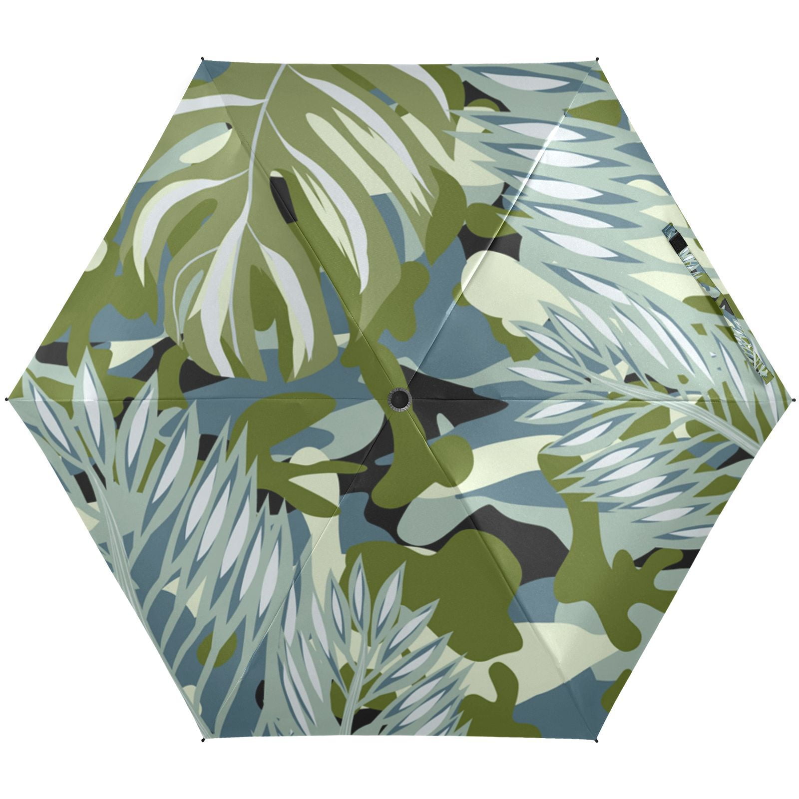 JSTEL Military Green Camouflage Palm Leaf Folding Umbrella for Rain Sun Travel Mini Lightweight ...