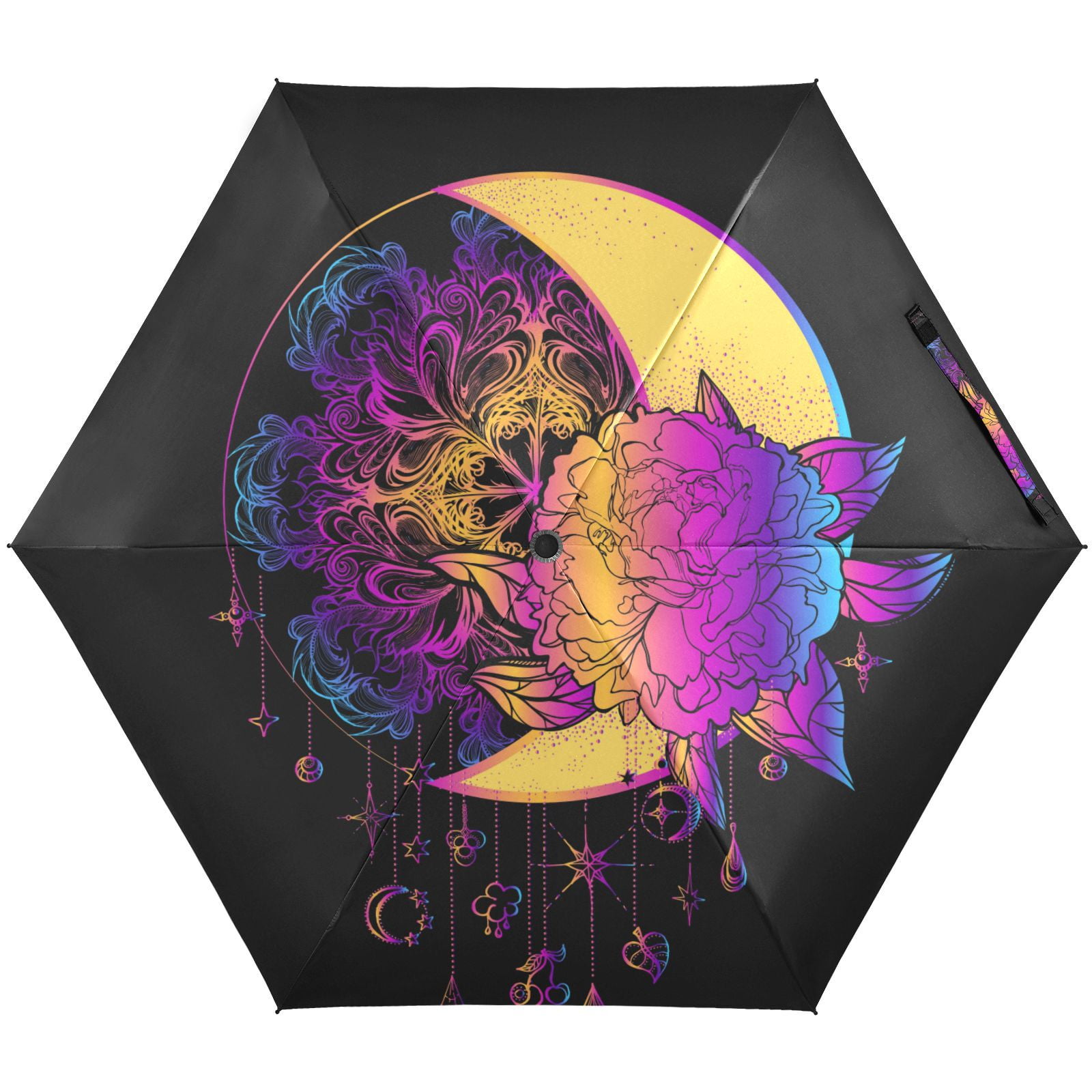 JSTEL Moon Peony Rainbow Dreamcathcer Boho Folding Umbrella for Rain ...