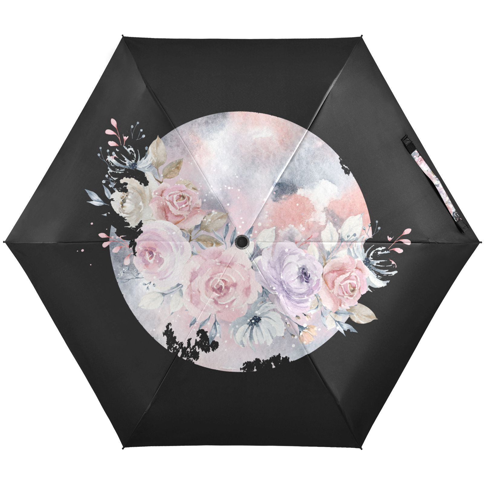 JSTEL Moon Rose Flower Folding Umbrella for Rain Sun Travel Mini ...