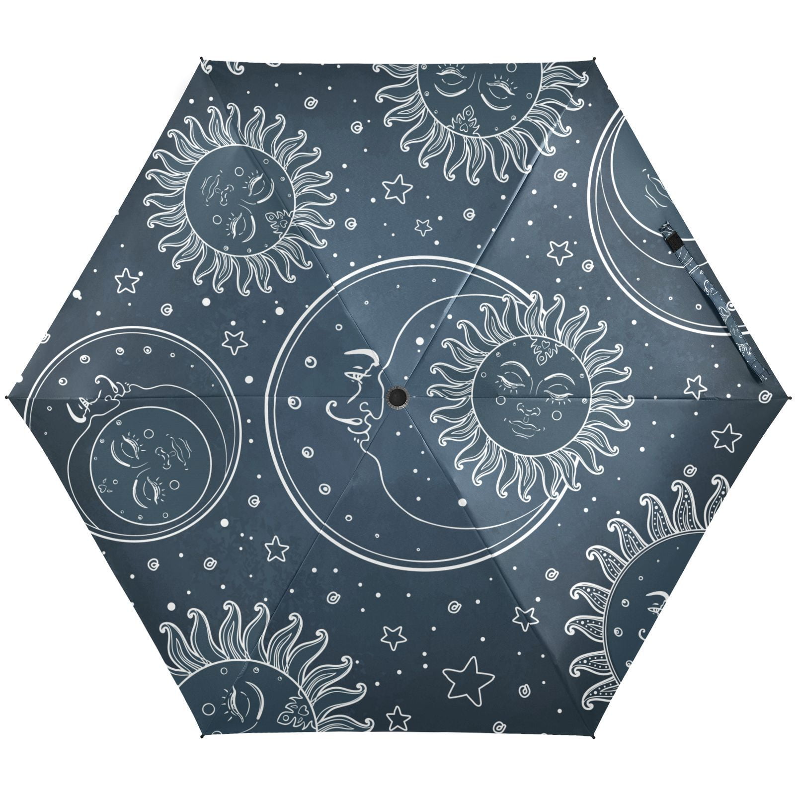 JSTEL Moon Sun Star Dark Blue Folding Umbrella for Rain Sun Travel Mini ...
