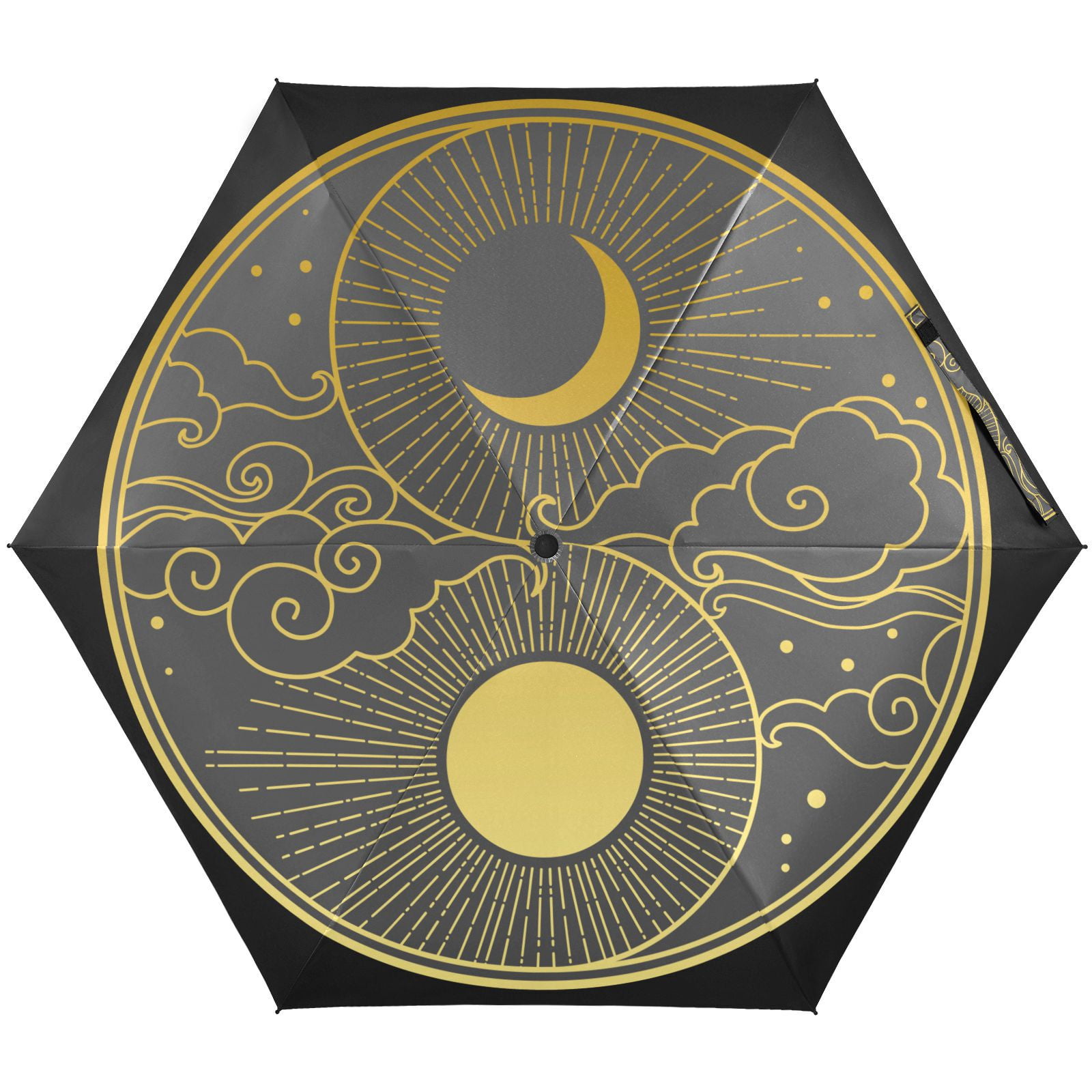 JSTEL Moon Sun Stars Clouds Folding Umbrella for Rain Sun Travel Mini ...