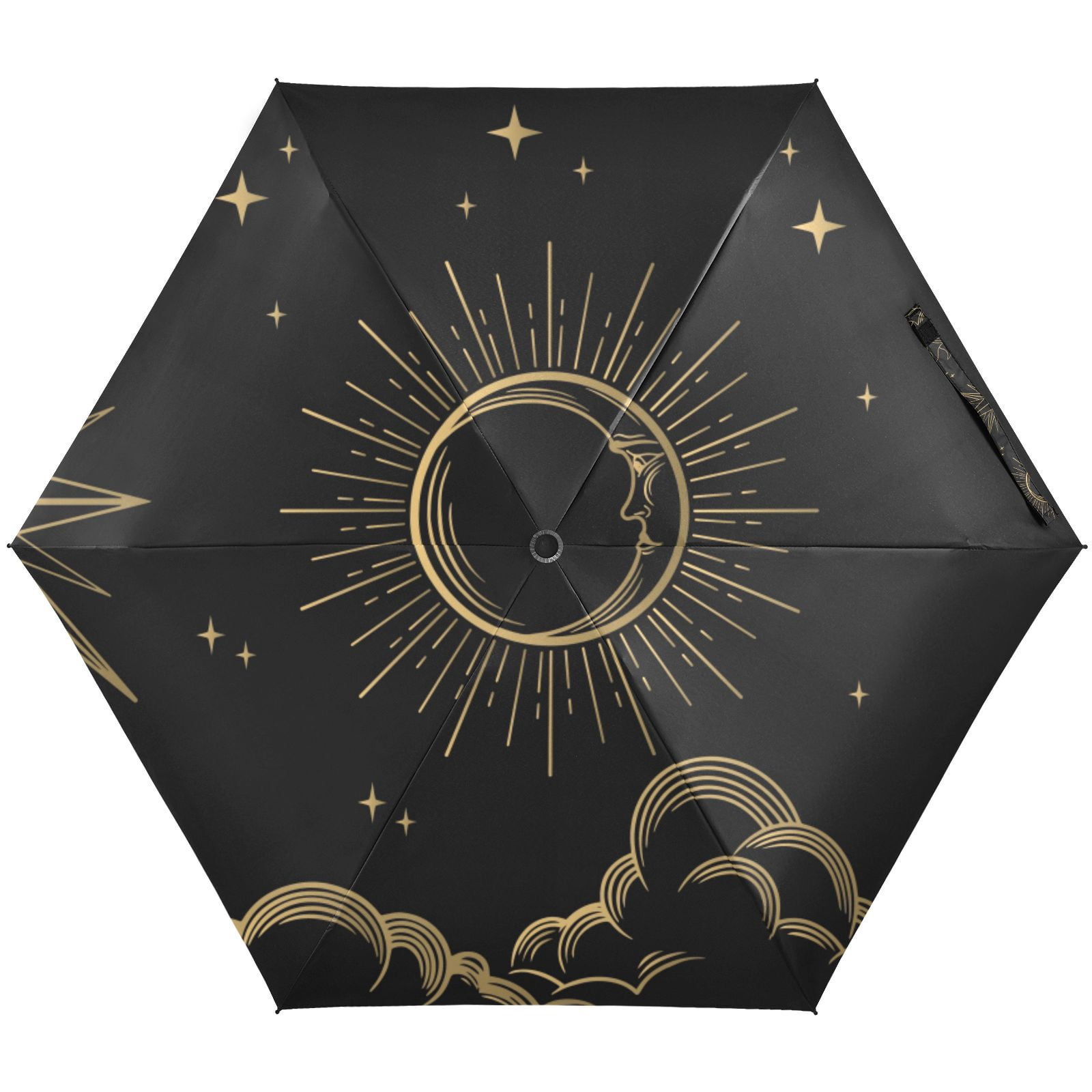JSTEL Moon Sun Stars Symbols Folding Umbrella for Rain Sun Travel Mini ...