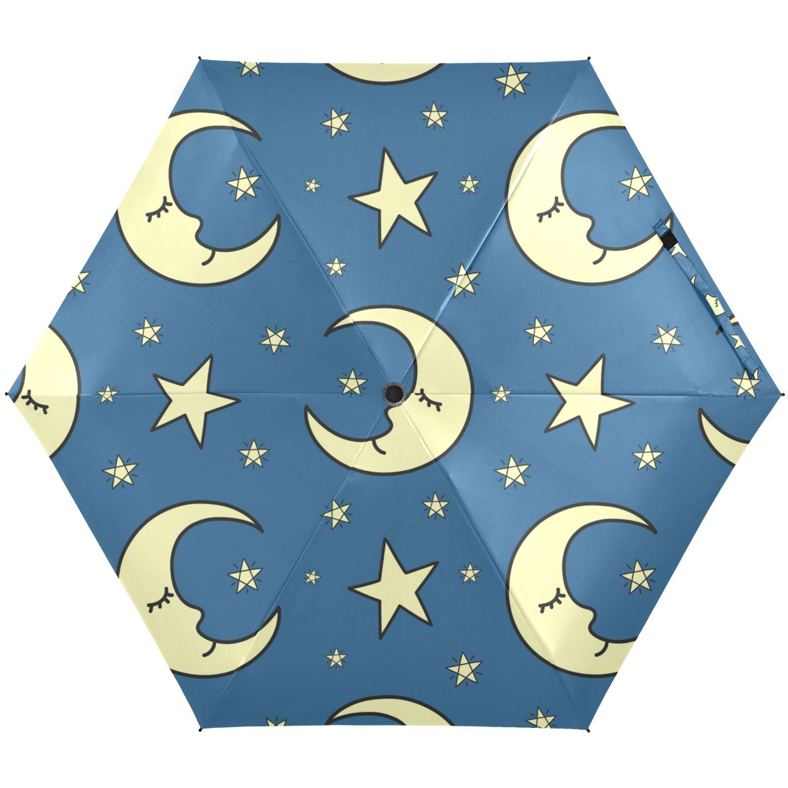 JSTEL Moons and Stars on Blue Folding Umbrella for Rain Sun Travel Mini ...