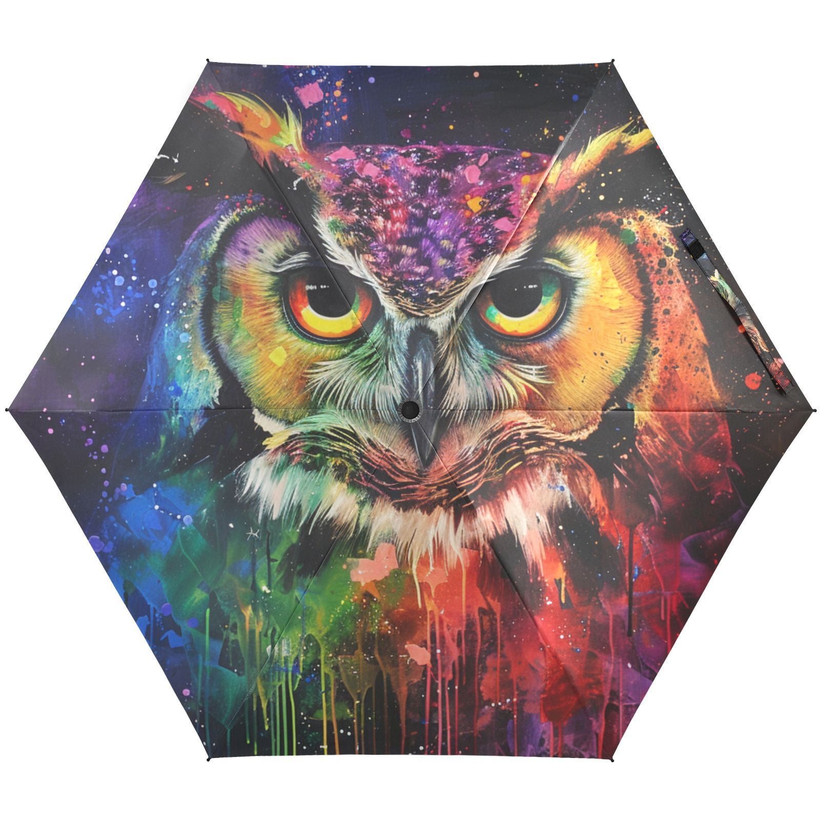 JSTEL Owl Portrait Rainbow Color Folding Umbrella for Rain Sun Travel ...