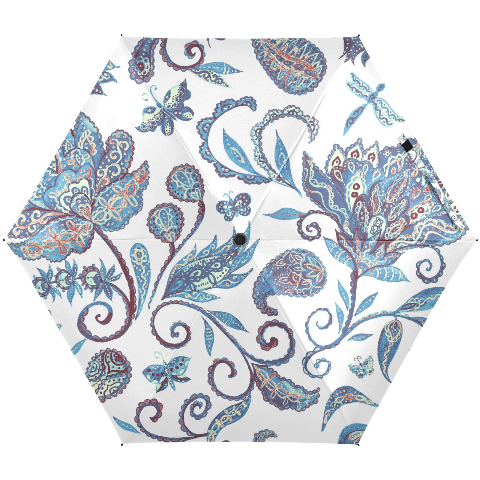 JSTEL Paisley Flower Floral Indian Ethnic Folding Umbrella for Rain Sun ...