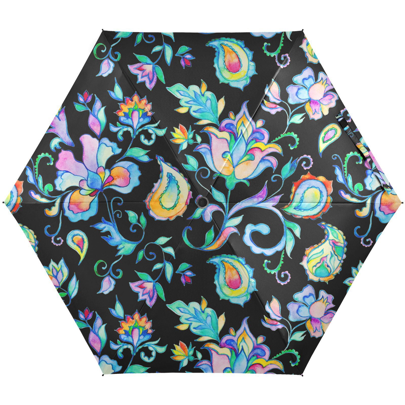JSTEL Paisley Watercolor Floral Ethnic Flower Folding Umbrella for Rain ...