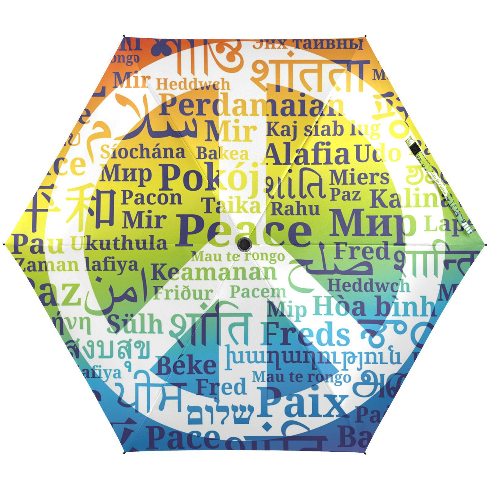 JSTEL Peace Sign Different Languages Of The World on Rainbow Folding Umbrella for Rain Sun ...