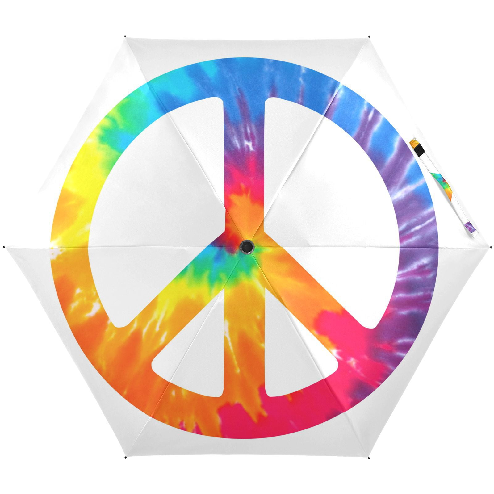 JSTEL Peace Sign Symbol Tie Dye Folding Umbrella for Rain Sun Travel ...