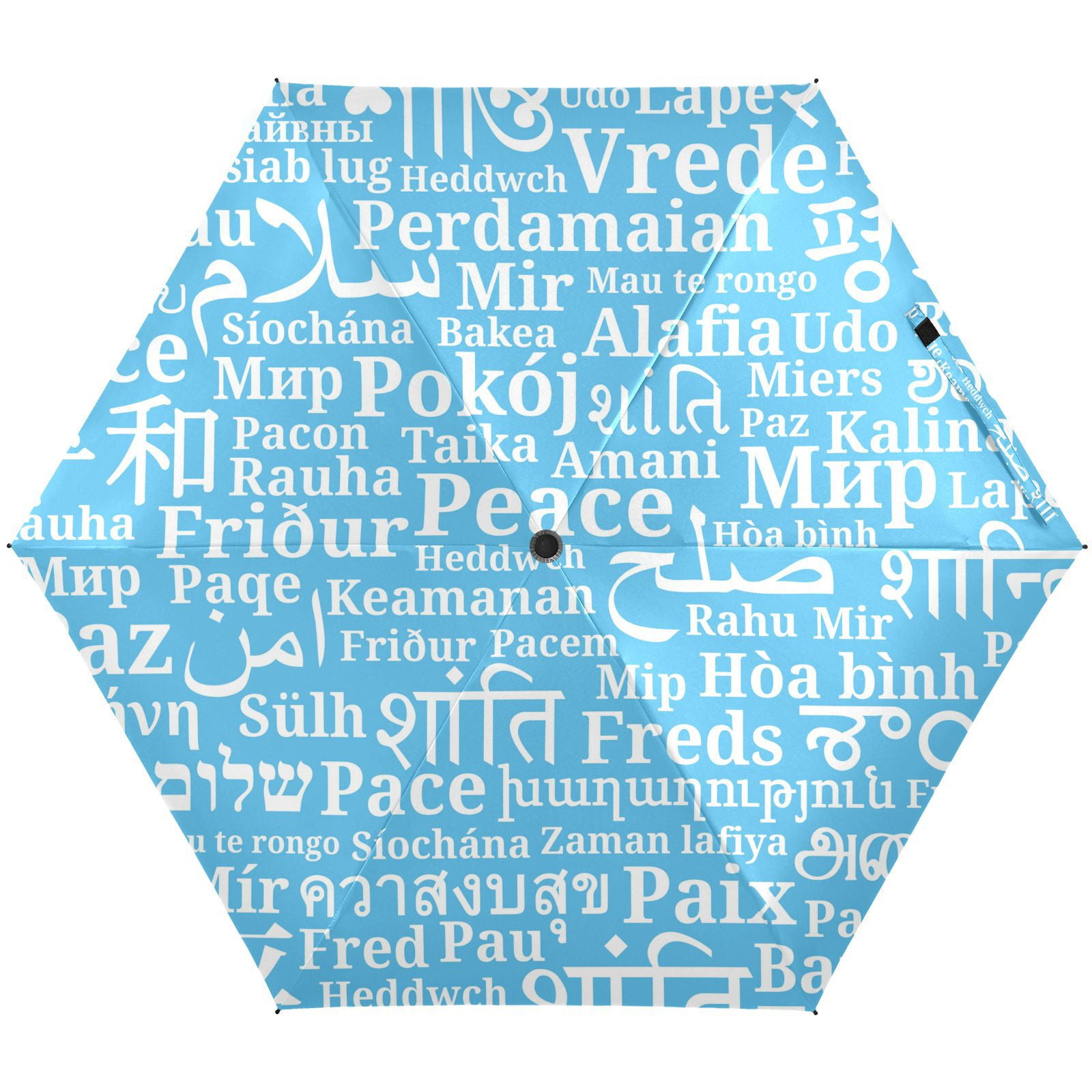 JSTEL Peace in Different Languages Folding Umbrella for Rain Sun Travel Mini Lightweight Compact ...