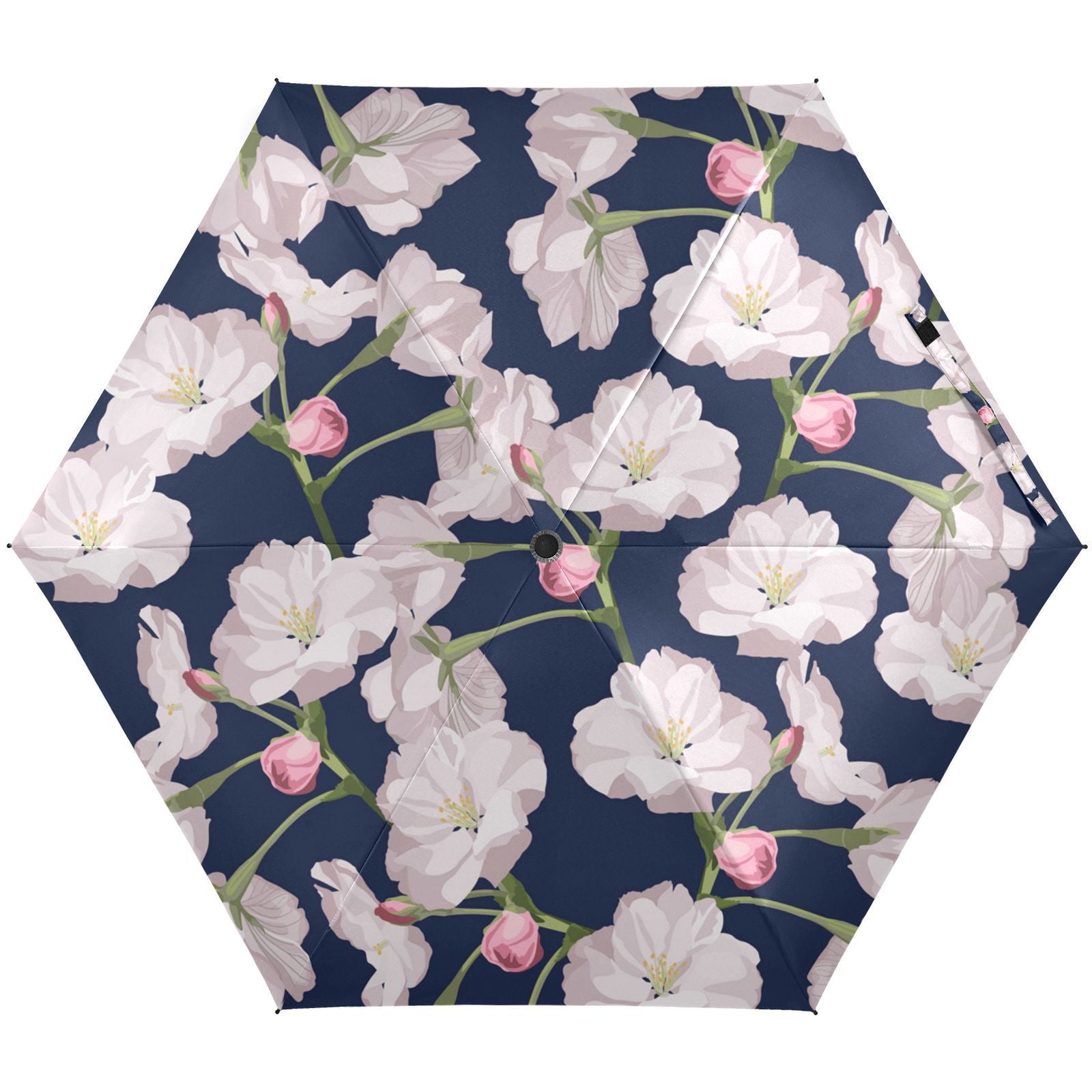 JSTEL Pink Cherry Blossom Flower Floral Folding Umbrella for Rain Sun ...