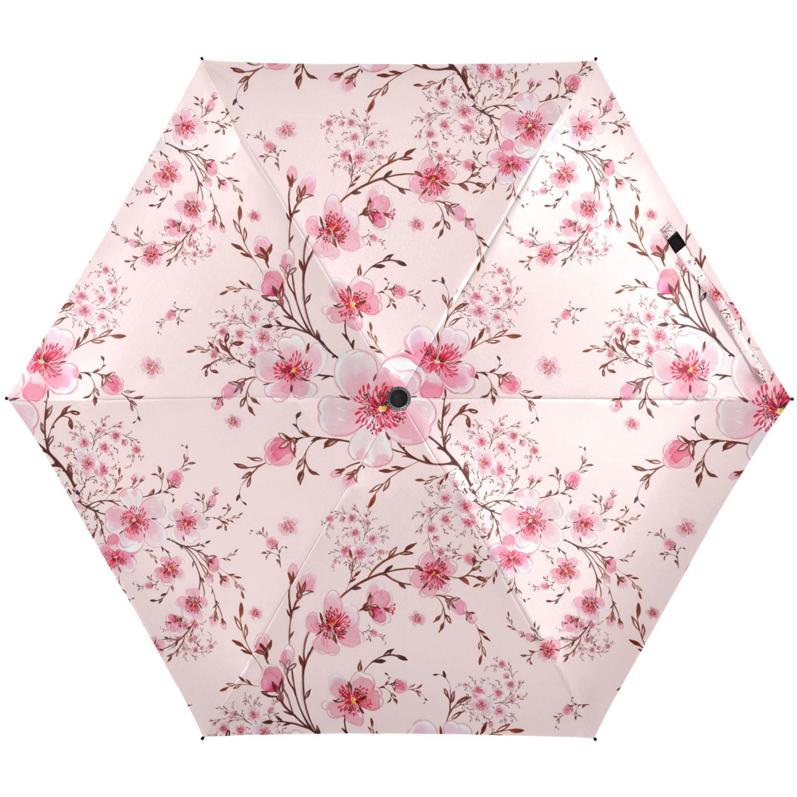 JSTEL Pink Cherry Blossom Flower Floral Folding Umbrella for Rain Sun ...