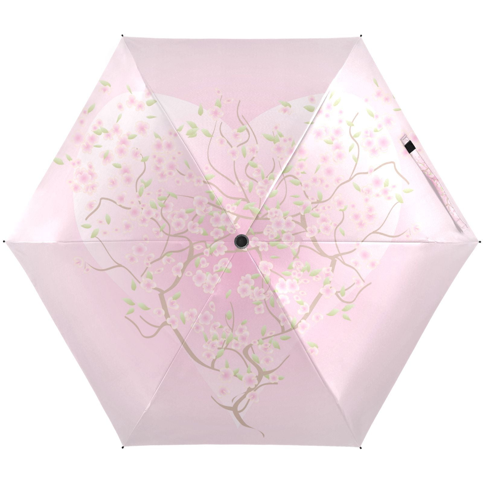 JSTEL Pink Cherry Blossom Flower Love Heart Folding Umbrella for Rain ...