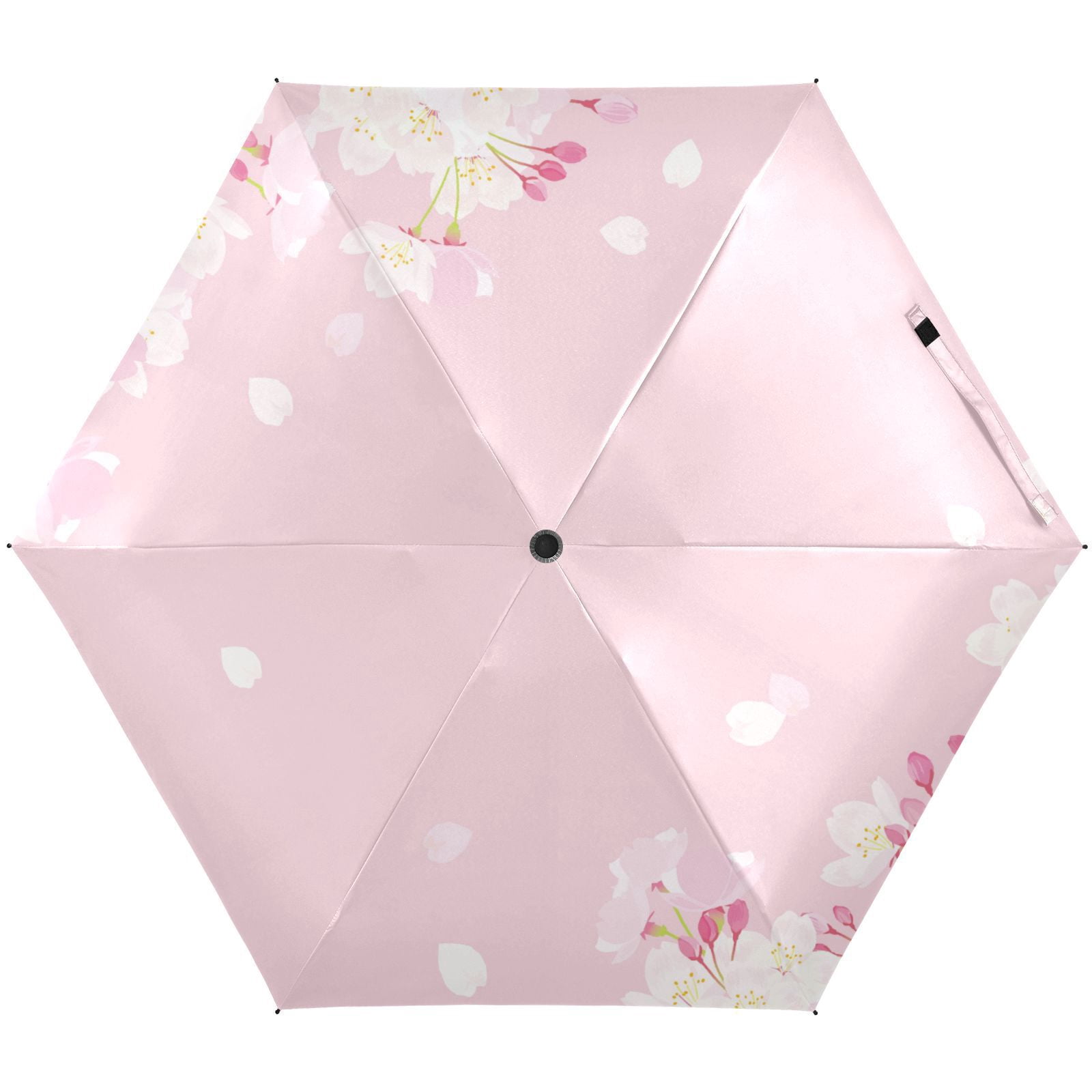 JSTEL Pink Cherry Blossom Flowers Floral Folding Umbrella for Rain Sun ...