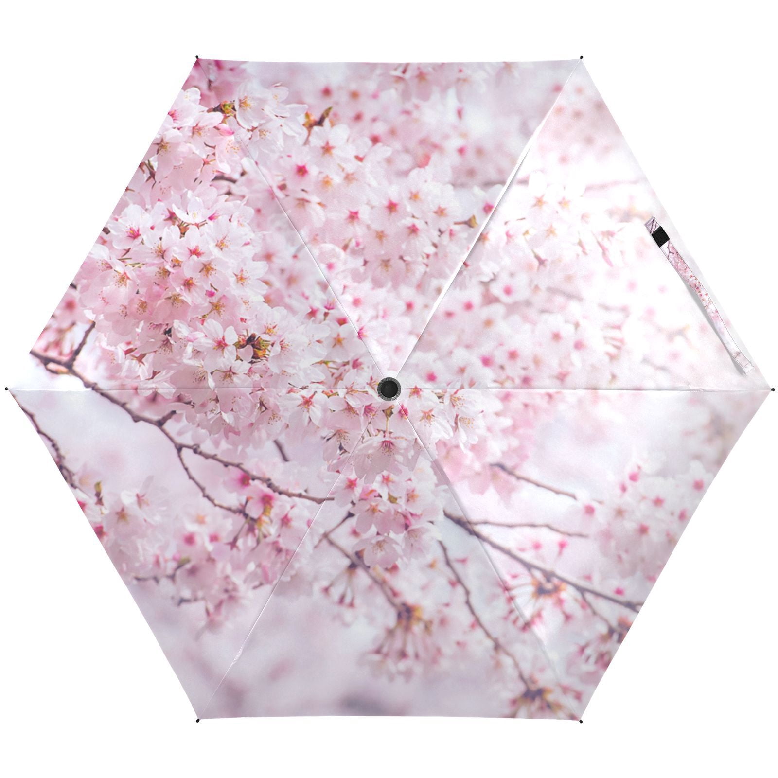 JSTEL Pink Cherry Blossom Sakura Folding Umbrella for Rain Sun Travel ...
