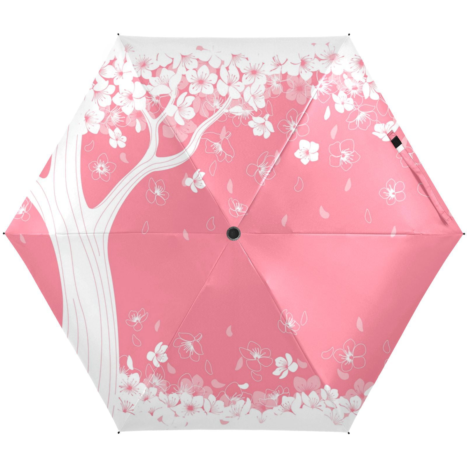 JSTEL Pink Cherryb Lossom Flower Floral Folding Umbrella for Rain Sun ...