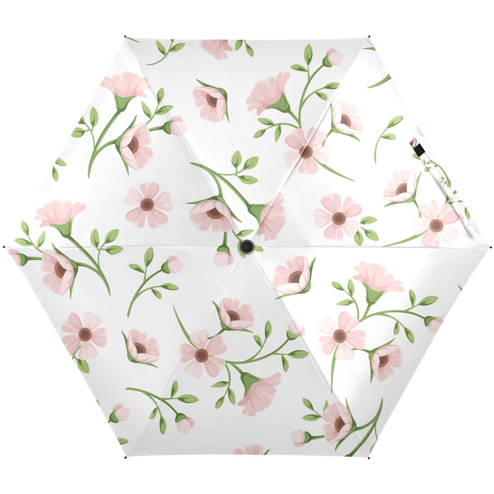 JSTEL Pink Dasiy Flower Floral Folding Umbrella for Rain Sun Travel ...