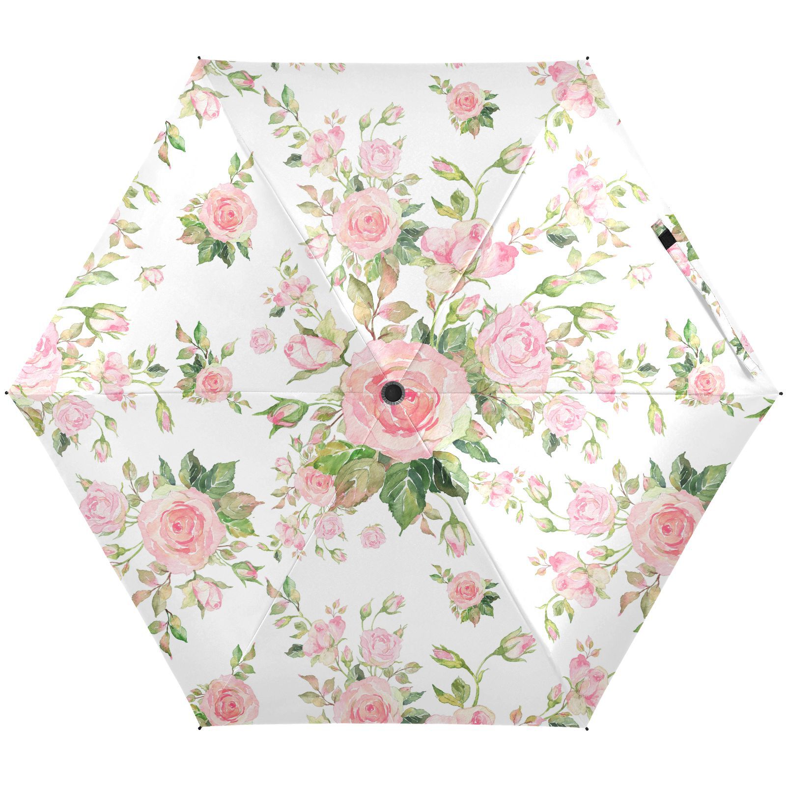 JSTEL Pink Rose Flower Floral Folding Umbrella for Rain Sun Travel Mini ...