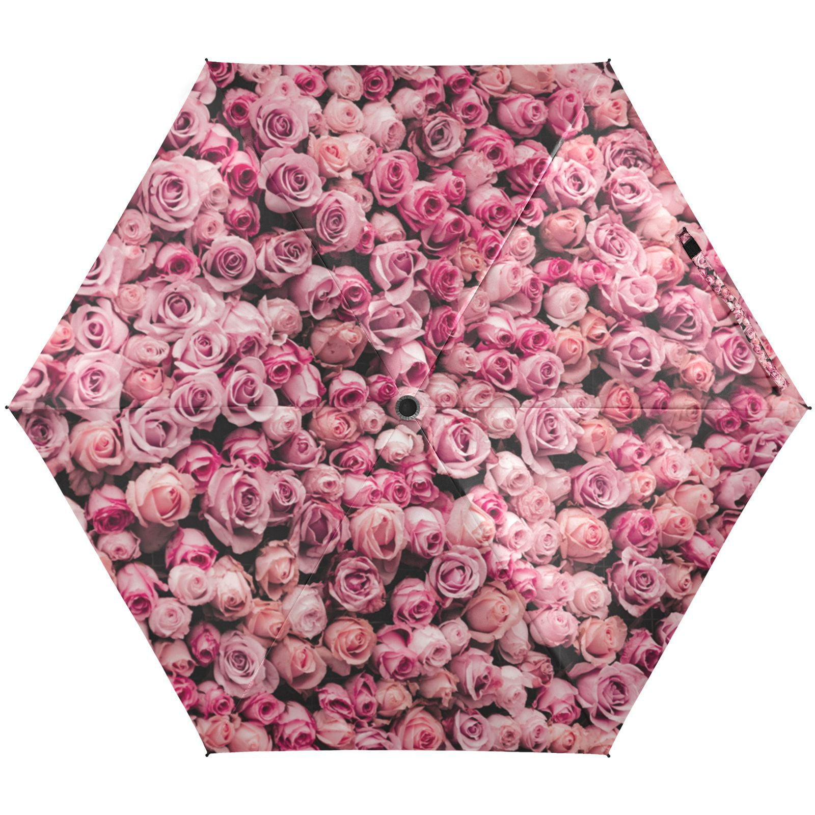 JSTEL Pink Rose Flower Floral Folding Umbrella for Rain Sun Travel Mini ...