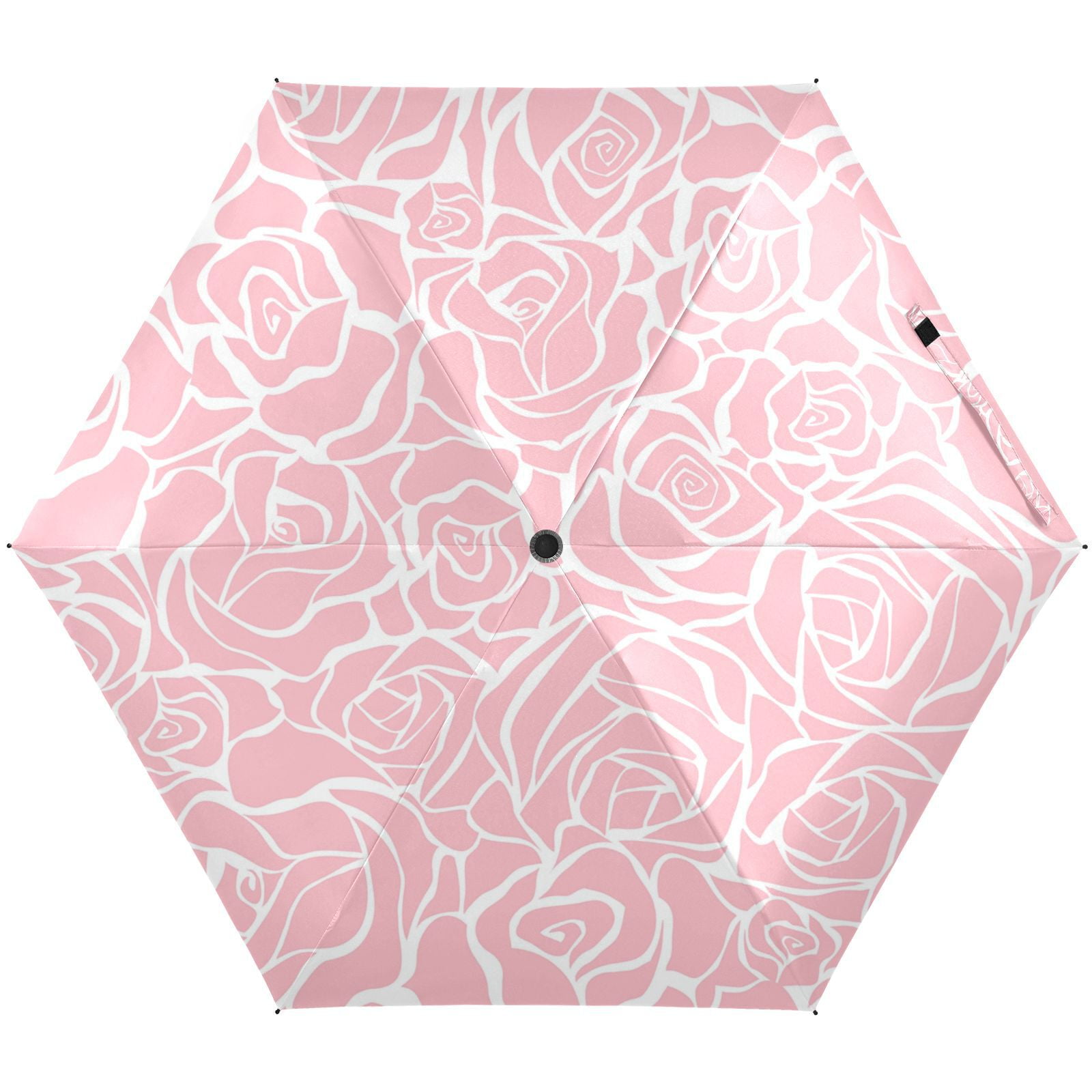 JSTEL Pink Rose Flower Floral Folding Umbrella for Rain Sun Travel Mini ...