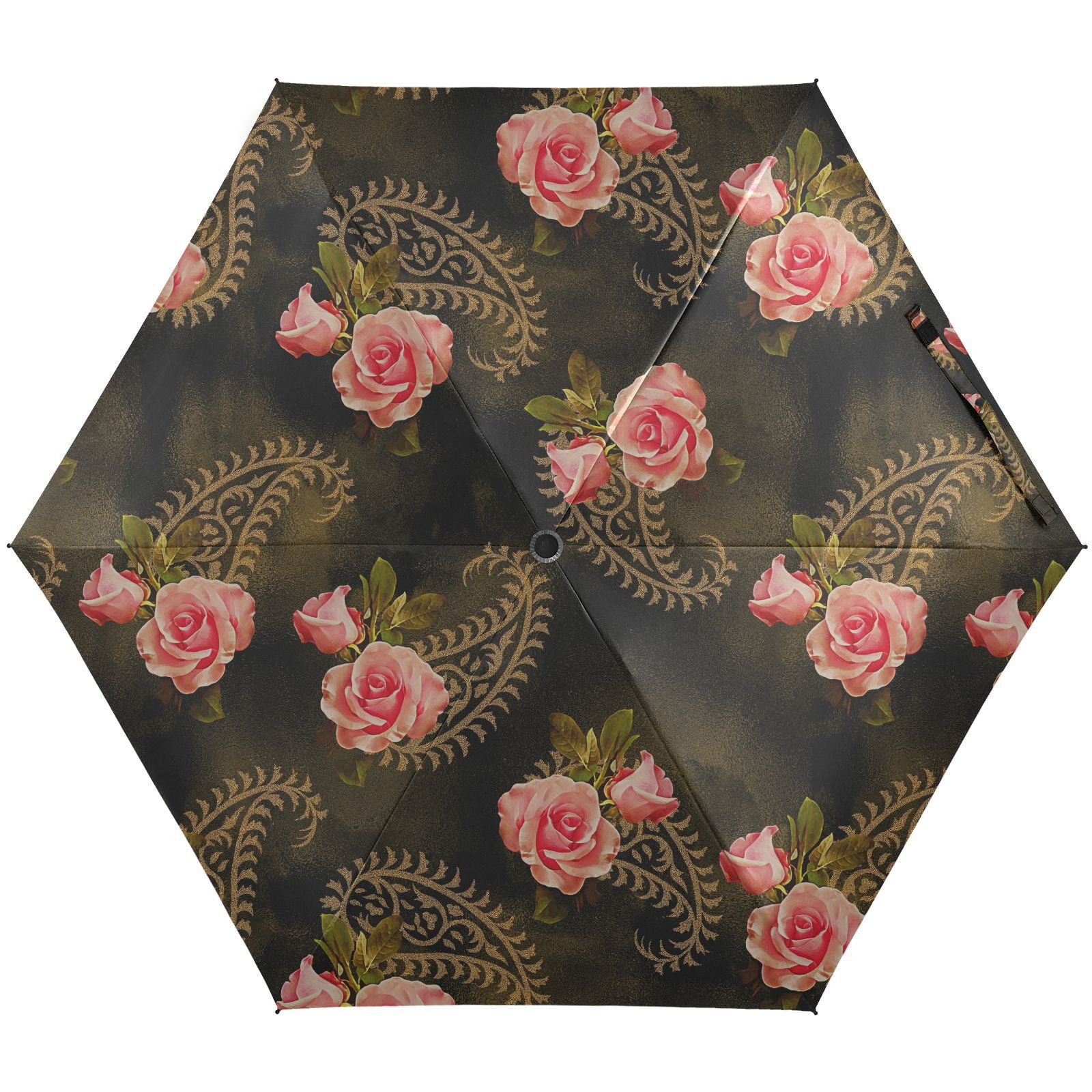 JSTEL Pink Rose Flower Floral Paisley Folding Umbrella for Rain Sun ...