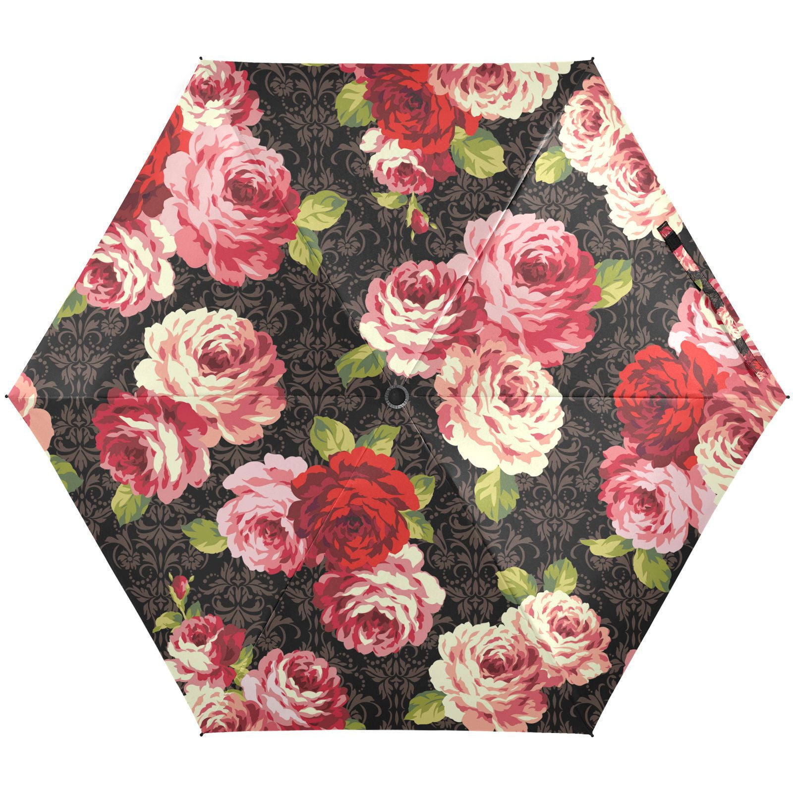JSTEL Pink Rose Flower Floral Paisley Folding Umbrella for Rain Sun ...