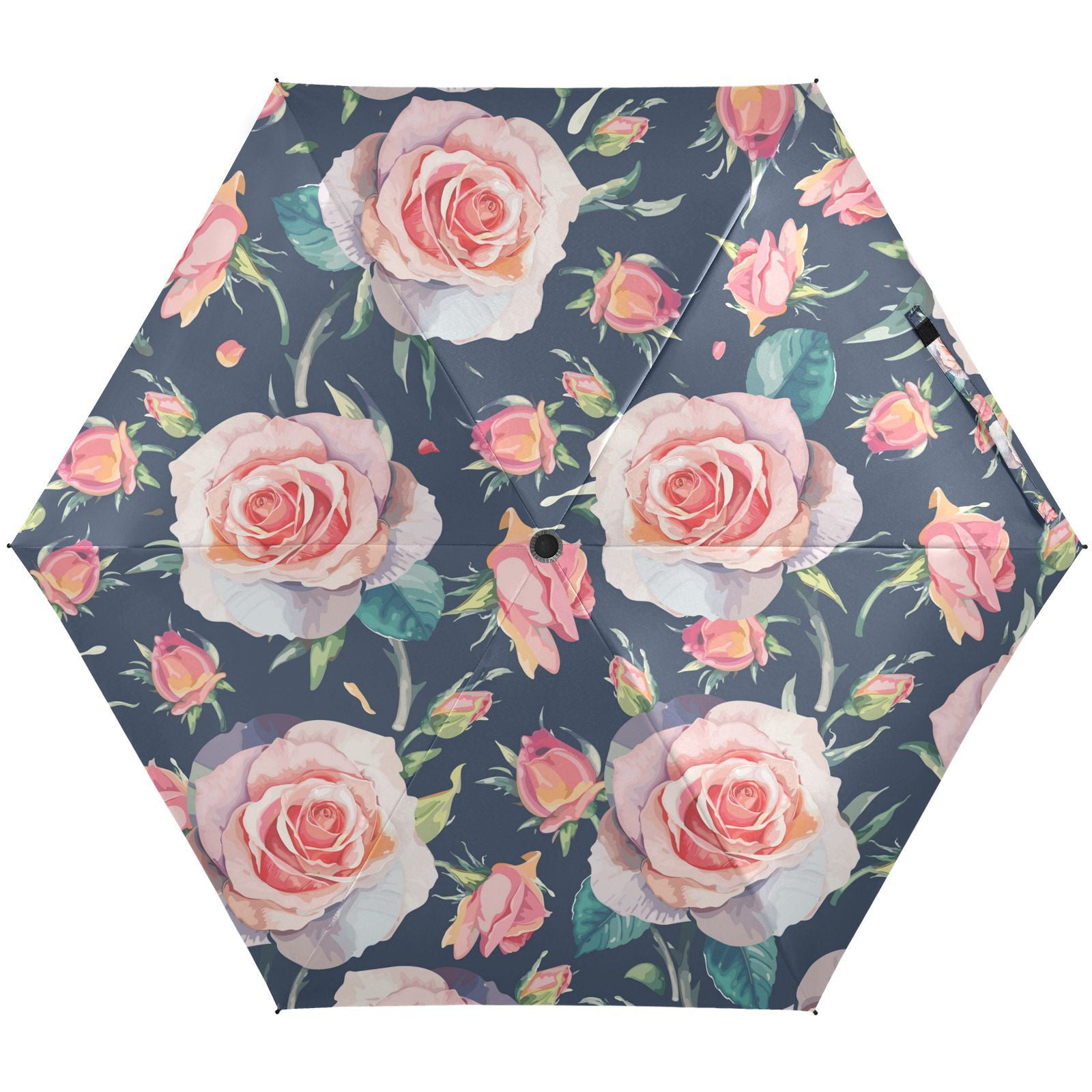 JSTEL Pink Rose Flower Floral Rosebud Folding Umbrella for Rain Sun ...
