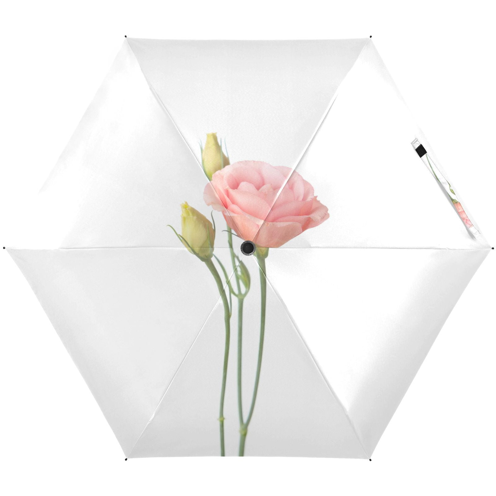JSTEL Pink Rose Flower Folding Umbrella for Rain Sun Travel Mini ...