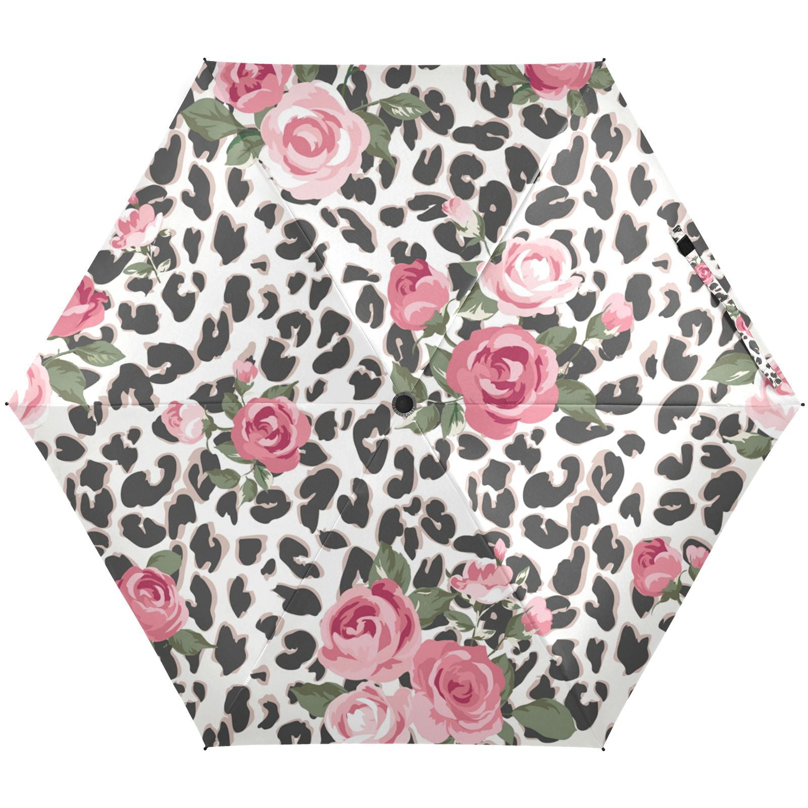 JSTEL Pink Rose Flower Leopard Cheetah Print Folding Umbrella for Rain ...