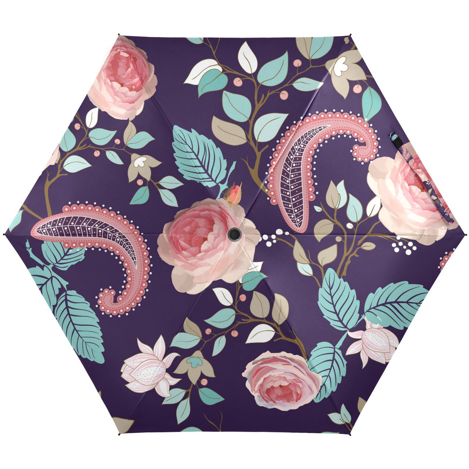 JSTEL Pink Rose Flower Paisley Floral Folding Umbrella for Rain Sun ...