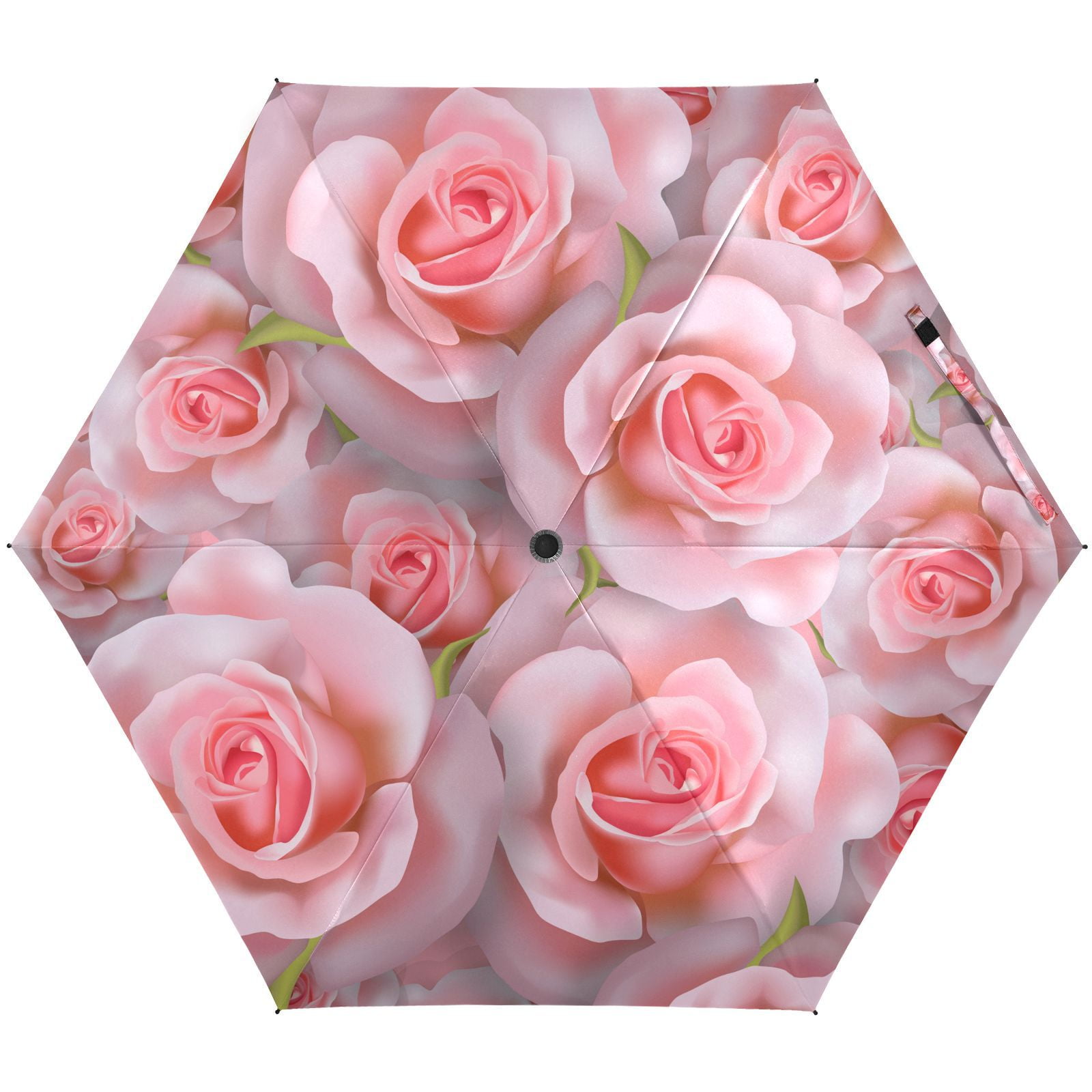 JSTEL Pink Rose Flower Romantic Floral Folding Umbrella for Rain Sun ...