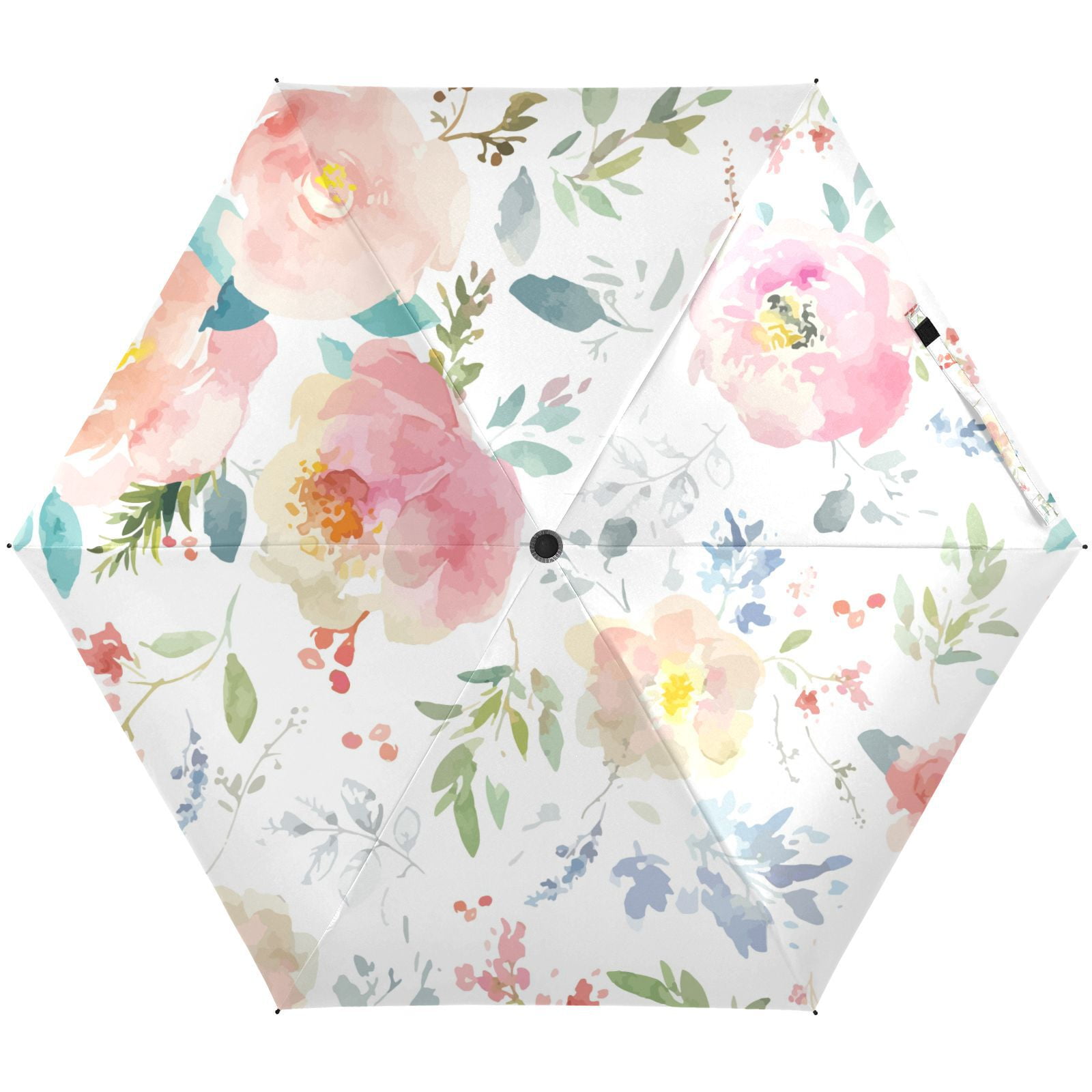 JSTEL Pink Rose Flower Romantic Folding Umbrella for Rain Sun Travel ...