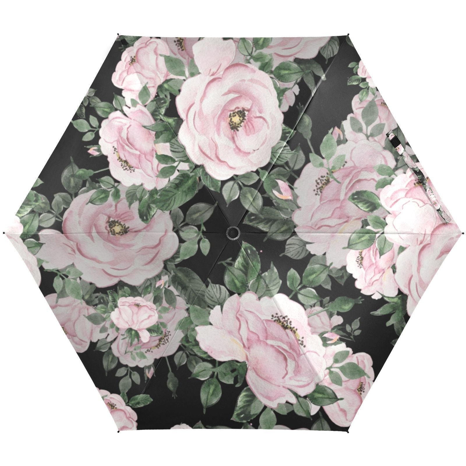 JSTEL Pink Rose Flower with Foliage Folding Umbrella for Rain Sun ...