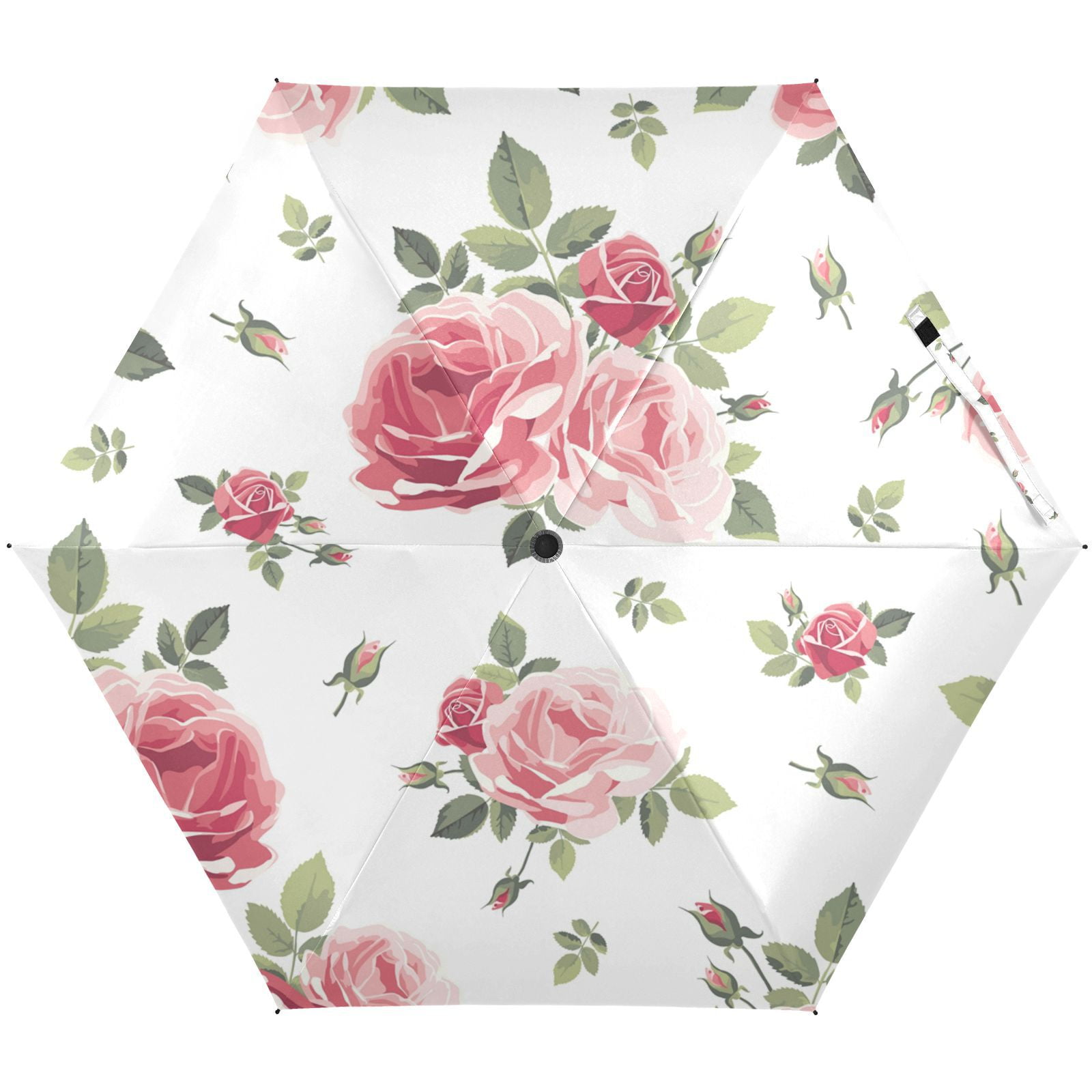 JSTEL Pink Rose Flowers Floral Folding Umbrella for Rain Sun Travel ...