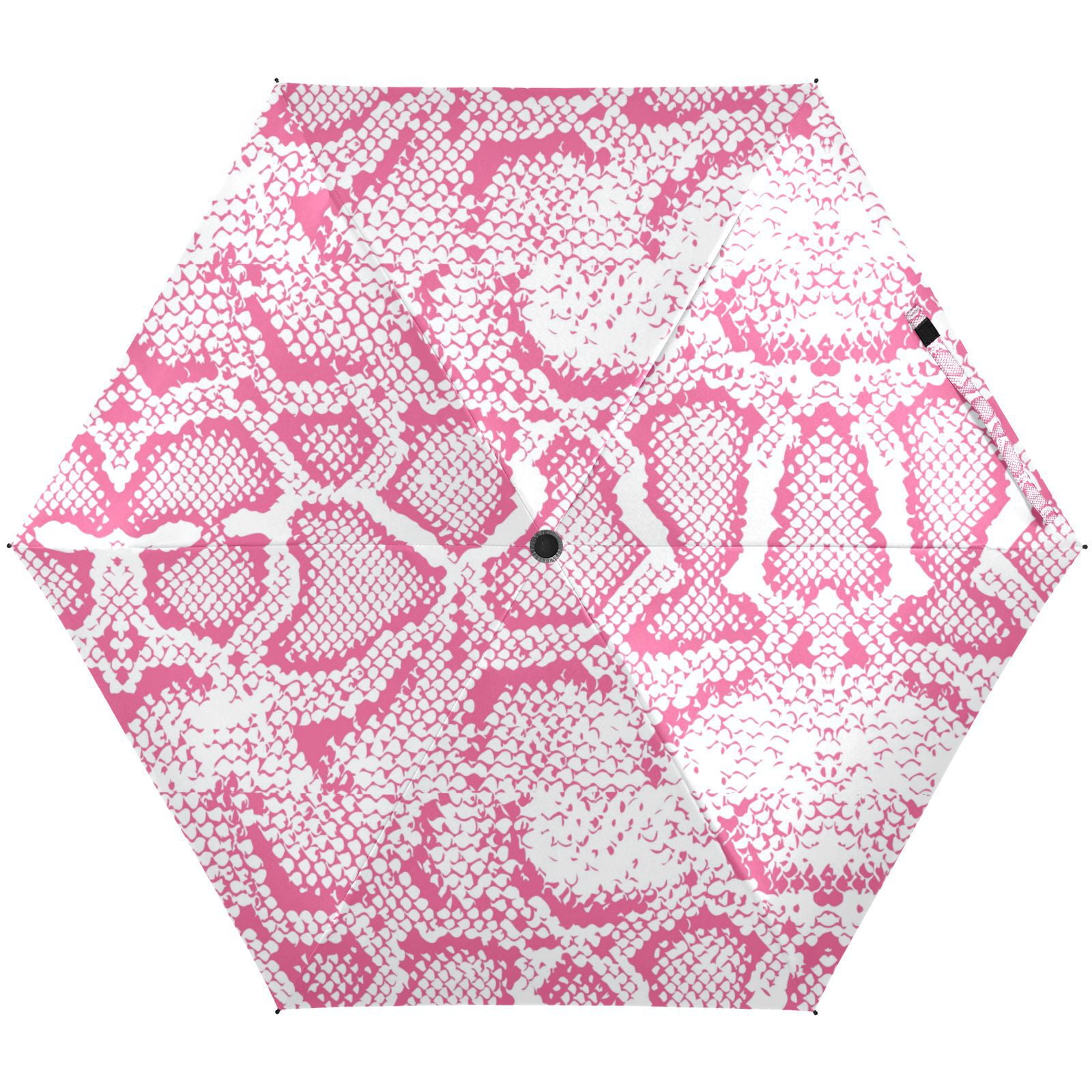 JSTEL Pink White Snake Skin Animal Print Folding Umbrella for Rain Sun ...