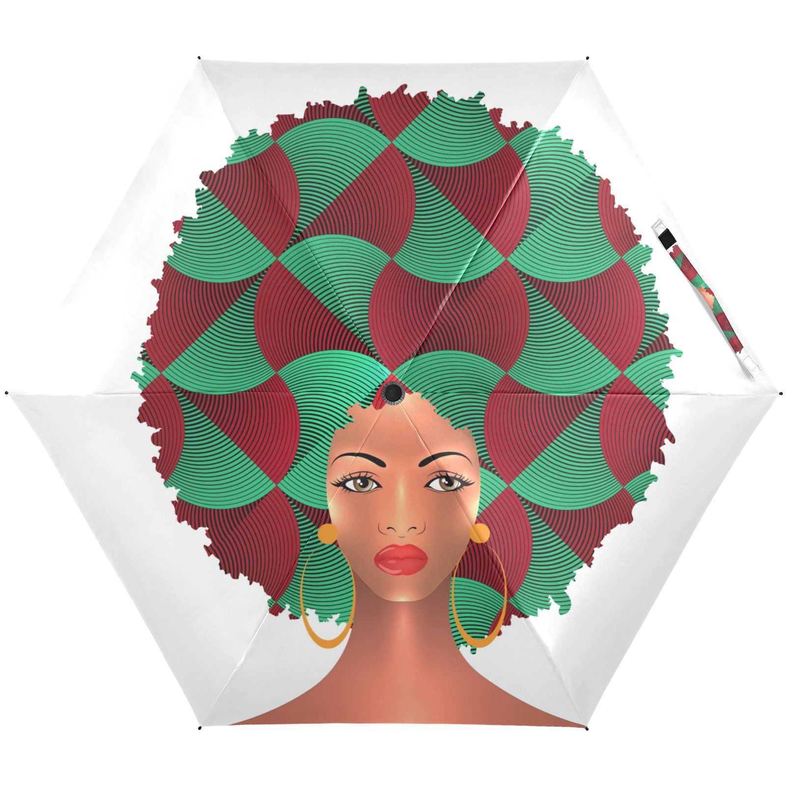 JSTEL Portrait African American Woman Folding Umbrella for Rain Sun ...