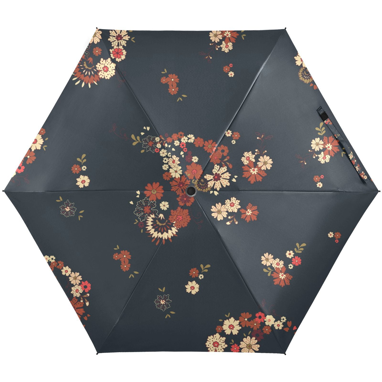JSTEL Pretty Boho Floral Paisley Folding Umbrella for Rain Sun Travel ...