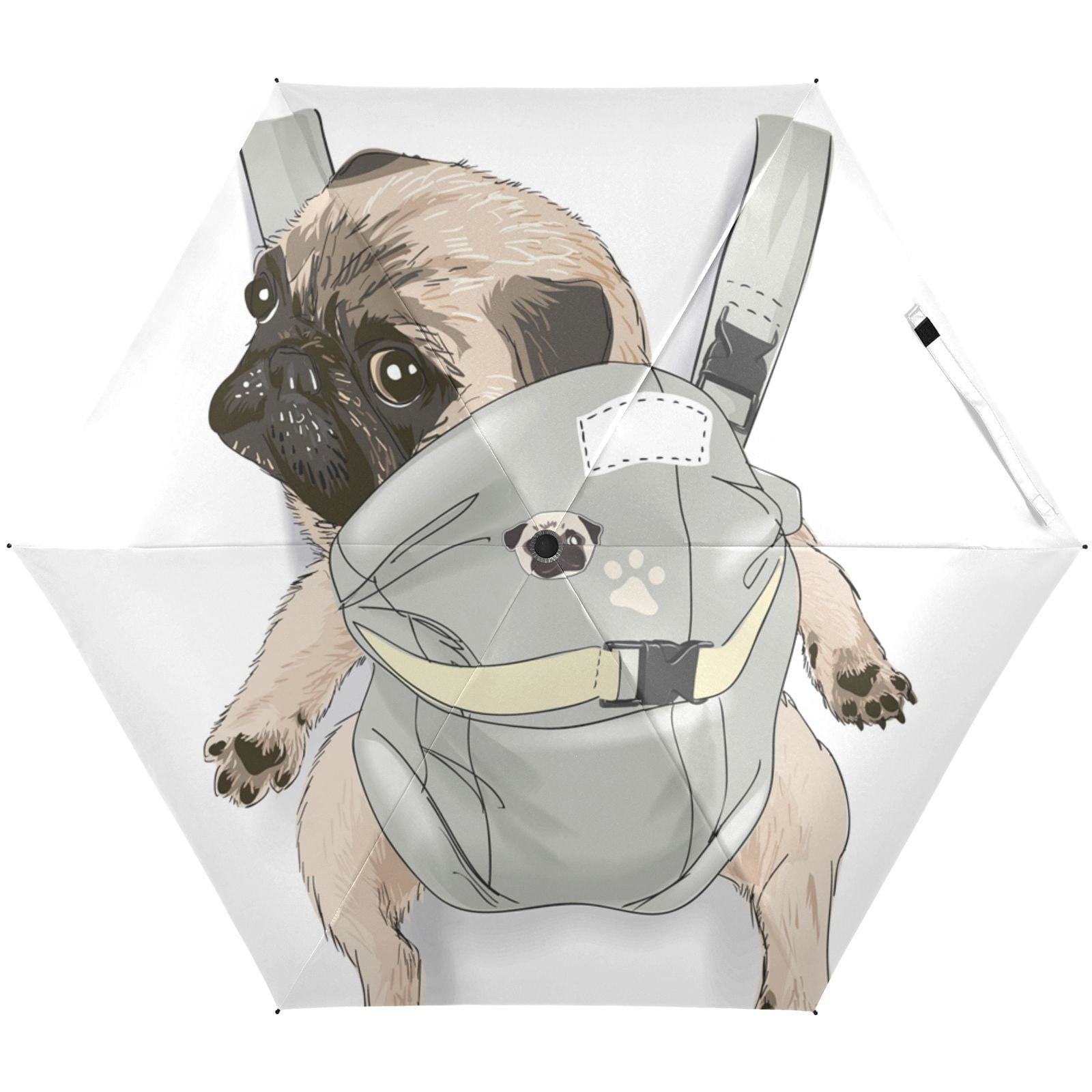 JSTEL Pug Dog in Back Carrier W/ Quote Folding Umbrella for Rain Sun ...